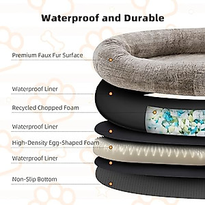 Human Size Dog Bed - 71''x47''x12.5'', Washable Faux Fur, Orthopedic, Plump Pillow, Blanket, Brown