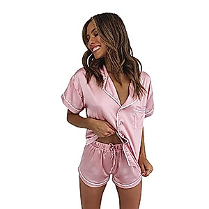Womens Pajama Sets Comfy Pajamas Solid Ladies Pyjamas Set Short Sleeve Soft Nightwear Sleepwear Summer Pjs