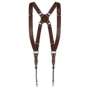 Camera Strap Accessories for Two-Cameras – Dual Shoulder Leather Harness – Multi Camera Gear for DSLR/SLR ProInStyle strap by Coiro