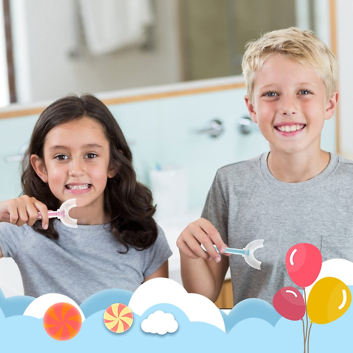 U Shaped Toothbrush for Kids, Manual Training Toothbrush with Detachable Food Grade Soft Silicone Brush Head, 360° Oral Teeth Cleaning Design for Toddlers and Children, Ages 6-12