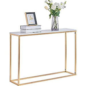 42” Console Tables for Entryway, Faux Marble Sofa Tables, Entryway Table for Living Room, Gold Entrance Table, MDF Entry Table, Foyer Tables w/ Metal Frame, Behind Couch Table for Hallway (Gold Frame)
