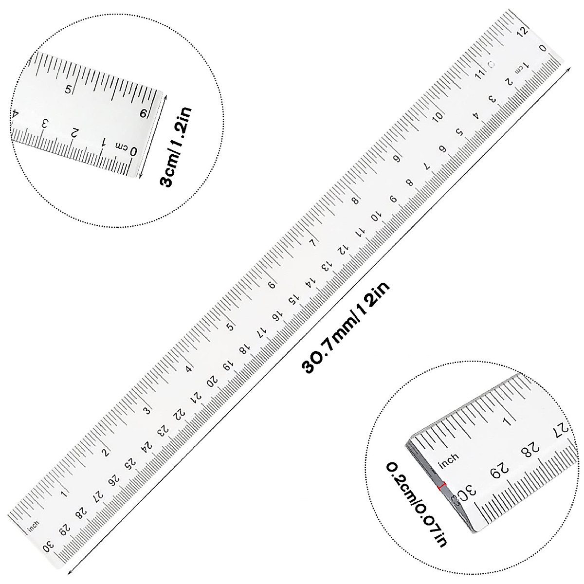 4 Pack 12+6-Inch Straight Rulers,Clear Plastic Ruler, Suitable for Student School and Office Drawing Measuring Tools, Kids Ruler, Standard Ruler, Centimeter and inch Ruler, Small Rulers