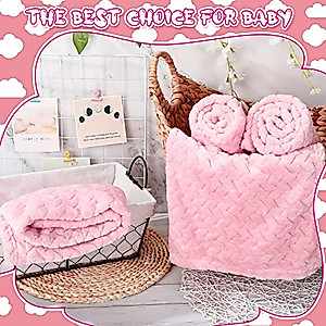 4 Pcs Baby Blanket Flannel, Cozy Throw Blanket for Newborn Infant Toddler Soft Warm Fleece Plush Sherpa Blanket Receiving Baby Blanket for Crib Stroller (Light Pink, 24 x 32 Inch)