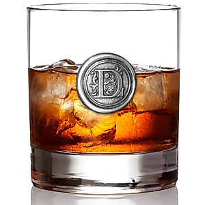 English Pewter Company 11oz Old Fashioned Whiskey Rocks Glass With Monogram Initial - Unique Gifts For Men - Personalized Gifts With Your Choice of Initial (D) MON104