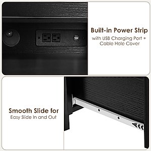 TTVIEW Computer Desk with Storage Drawers & USB Charging Port, Home Office Executive Desk with Hutch Shelf and File Drawer, Writing Study Table with 47" Wide Tabletop for Small Spaces, Black