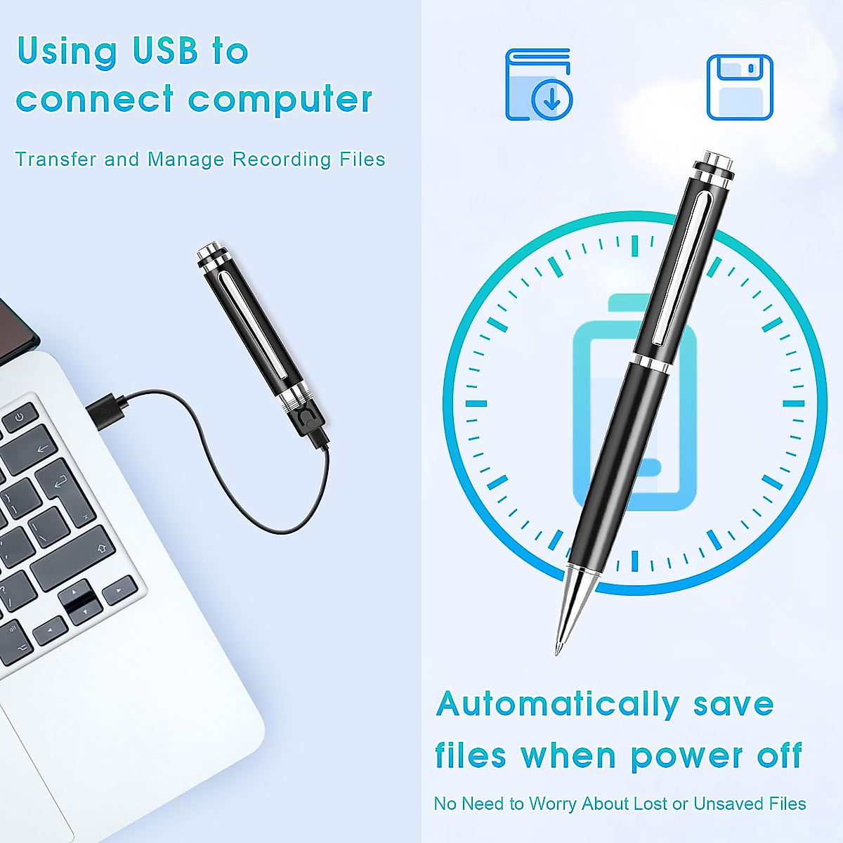 128GB Voice Recorder 23Hrs Long Battery Life, Recorder Voice Activated with Intelligent Noise Reduction, Portable Recording Device for Lecture/Meeting/Course, Audio Recorder Transfer File to Computer