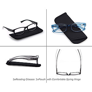 MODFANS 3 Pack Plastic Frame Spring Hinges Reading Glasses Vintage Quality Comfort for Men and Women +3.50