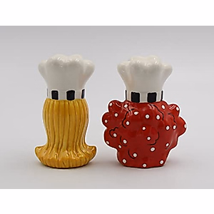 Fine Ceramic Dollymamas African American Black Fashion Chef Lady Salt & Pepper Shakers Set, 4-3/8" H