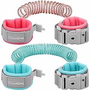 Blisstime Toddler Leash, 2 Pack Kid Leash Anti Lost Wrist Link with Key Lock Baby Leash Harness for Toddler (Mint Green+Pink)