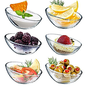 Crystalia Boutique Slant Cut Glass Bowls Set for Kitchen Prep, Small Pinch Bowls, Clear Glass Cooking and Serving Bowls for Fruit, Sauce, Dessert and Candy Dishes, Mini Decorative Dinnerware Set of 6
