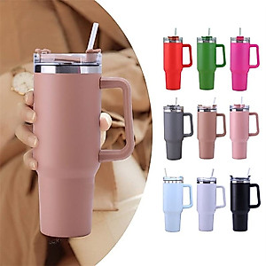 40 oz Tumbler With Handle and Straw Lid Reusable Stainless Steel Insulated Tumblers Travel Mug for Hot and Cold Beverages Thermos Travel Coffee Mug (Coffee)