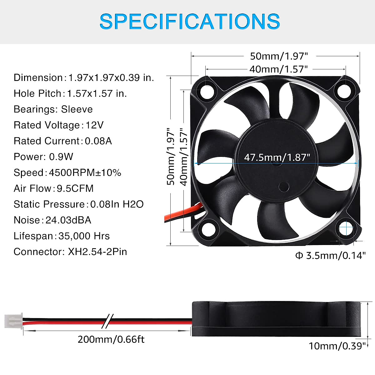 GDSTIME 50mm Fan, 50mm x 50mm x 10mm 12V DC Brushless Cooling Fan