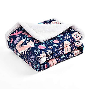 Lush Decor Pixie Fox Sherpa Throw Blanket, 60" x 50", Navy & Pink
