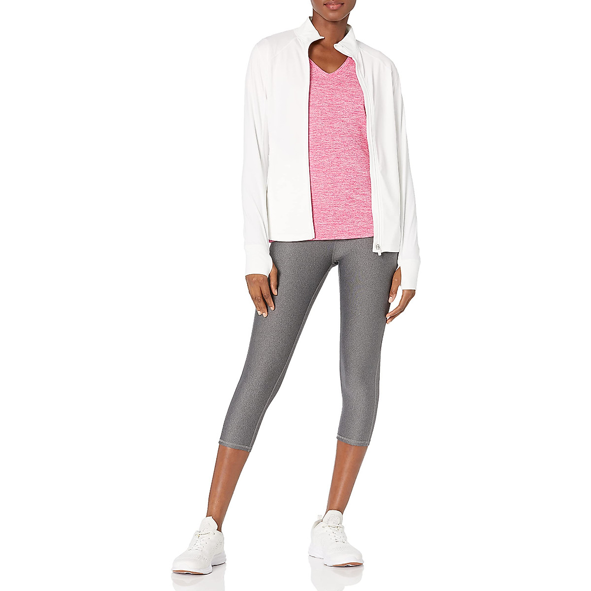 Amazon Essentials Women's Tech Stretch Short-Sleeve V-Neck T-Shirt (Available in Plus Size), Pack of 2, Charcoal Heather Space Dye/Raspberry Red Space Dye, X-Large