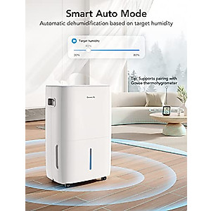 Govee Life Smart Dehumidifier for Basement 4,500 Sq.Ft, 50 to 109 Pint Auto Humidity Control Dehumidifier, Drain Hose, 2.0Gal Bucket, Energy Star Most Efficient 2023, WiFi Dehumidifiers for Large Room