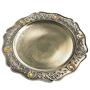 12 Inch Antique Decorative Tray Towel Tray Metal Storage Tray Serving Tray Dish Plate Fruit Trays Rings Chain Earrings Trays Cosmetics Jewelry Organizer Retro Design Vanity Tray