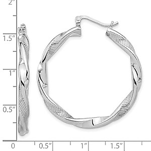925 Sterling Silver Rhodium Plated Textured 3.7mm Twisted Hoop Earrings Measures 41x38mm Wide 3.75mm Thick Jewelry for Women