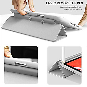Aoub Case for iPad Mini 5 2019 with Pencil Holder, Slim Lightweight Trifold Stand Smart Cover, Soft TPU Back Cover Case for iPad Mini 5th Generation 7.9 inch, Auto Sleep/Wake (Gray White)