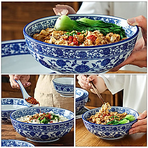 Hemoton Chinese Porcelain Porcelain Soup Bowl Blue and White Salad Bowl Noddle Serving Bowl Food Container for Miso Soup Pho Udon 8inch
