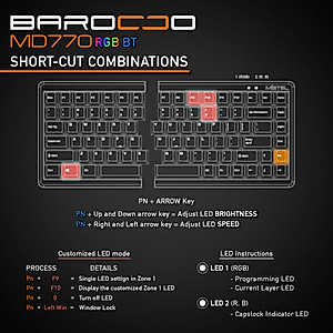 Mistel BAROCCO MD770 RGB Wireless Split Mechanical Keyboard, TKL Ergonomic Gaming Keyboard 85 Keys (Cherry MX Brown Switches, Tactile Light-Clicky)