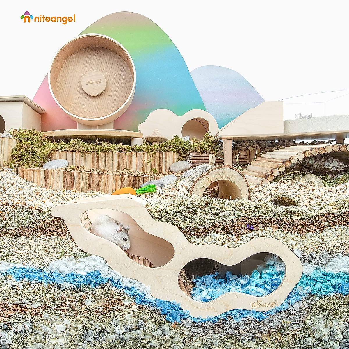 Niteangel Hamster House w/Climbing Ladder for Hamsters Gerbils Mice or Similar-Sized Pets (Secret Peep Tunnel Hamster Hut)