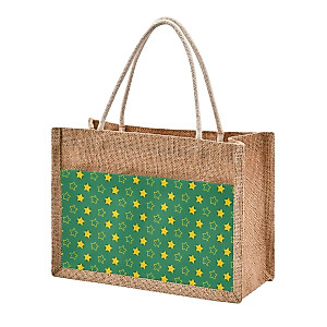 Jute Tote Burlap Bag Striped Stars Galaxy Yellow Green Gift Bag Women DIY Work Grocery Storage Bag