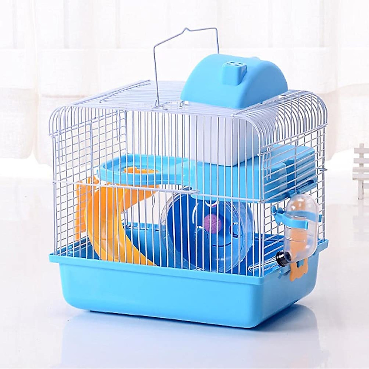 VOSAREA Hamster Cage Gerbil Haven Habitat Small Animal Cage Includes Play Slide Exercise Wheel Hamster Hide- Out Water Bottle (Light Blue)