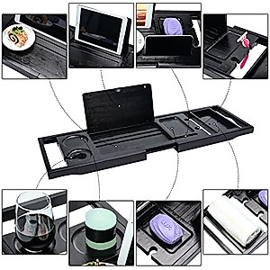 Bamboo Bathtub Caddy Tray,Expandable with Wine Slots and Book Holder Bath Tray for Tub, Organizer Bath Table Suitable for Luxury Spa or Reading