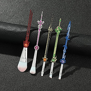 Genshin Vision Makeup Brushes Set, 5Pcs Creative Hot Game Cosmetic Brushes Set, Premium Synthetic Foundation Eyeshadow Brushes Gift for Young Girl Women Fans (Genshin 177)
