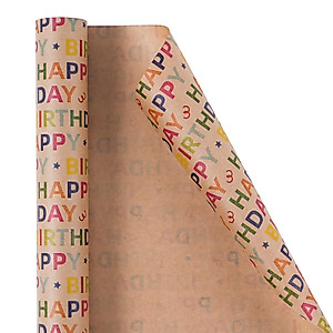 Ulmasinn Kraft Birthday Wrapping Paper - Mini Roll - 17 Inches X 33 Feet - for Boys Girls Kids - Colorful Happy Birthday Pattern Great for Birthday, Party, Baby Shower