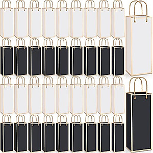 24 Pcs Wine Gift Bags for Wine Bottles Elegant White and Black Wine Gift Bags with Metallic Gold Foil Print Kraft Wine Gift Bags with Attractive Gold Rope Handles for Wedding Bottle
