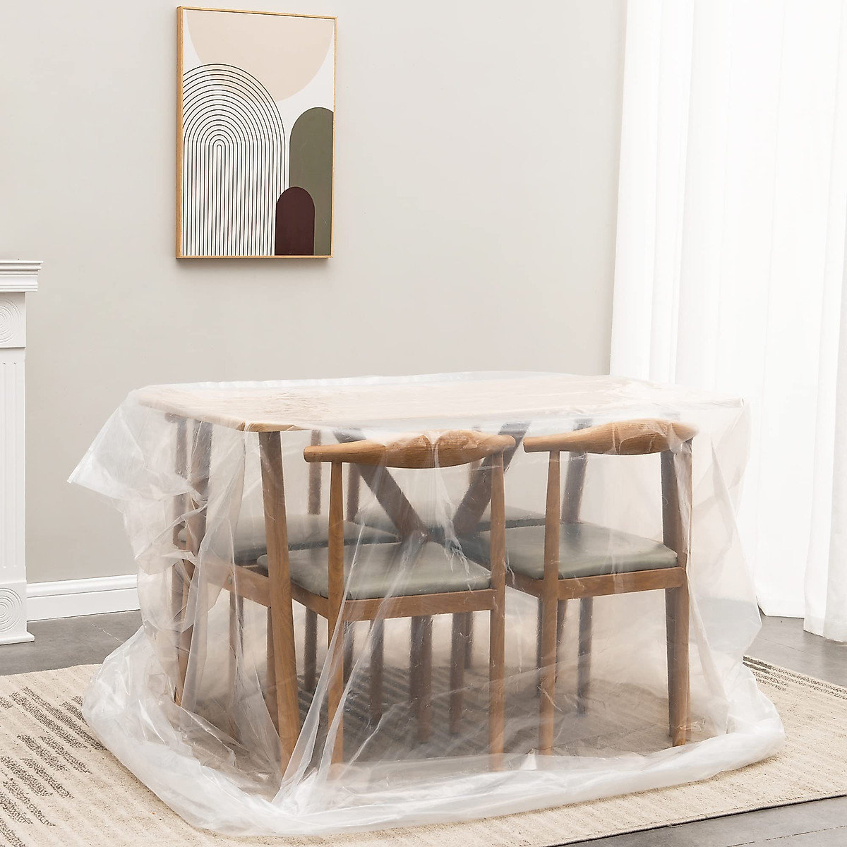 Liyaomix 2-Pack 2 Mil Plastic Drop Cloth for Painting 9ft x 12ft, Heavy Duty Plastic Painters Drop Sheet, Waterproof Plastic Painting Tarp for Floor Covering