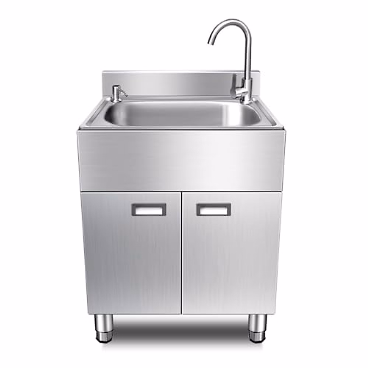 LZXNFZY Stainless Steel Utility Sink with Faucet, Free Standing Kitchen Sink Cabinet, Bathroom Vessel Sink Laundry Tub, Outdoor Hand Washing Station for Yard Garages Farmhouse Factory(19x15in)