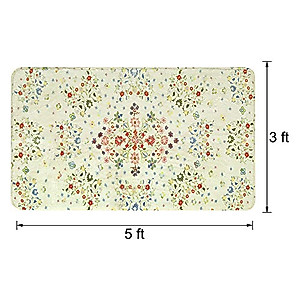 Uphome Non-Slip Floral Beige Area Rug 3' x 5', Rustic Distressed Accent Throw Rugs Machine Washable Shag Collection Floor Carpet for Bedroom Living Room Home Decor