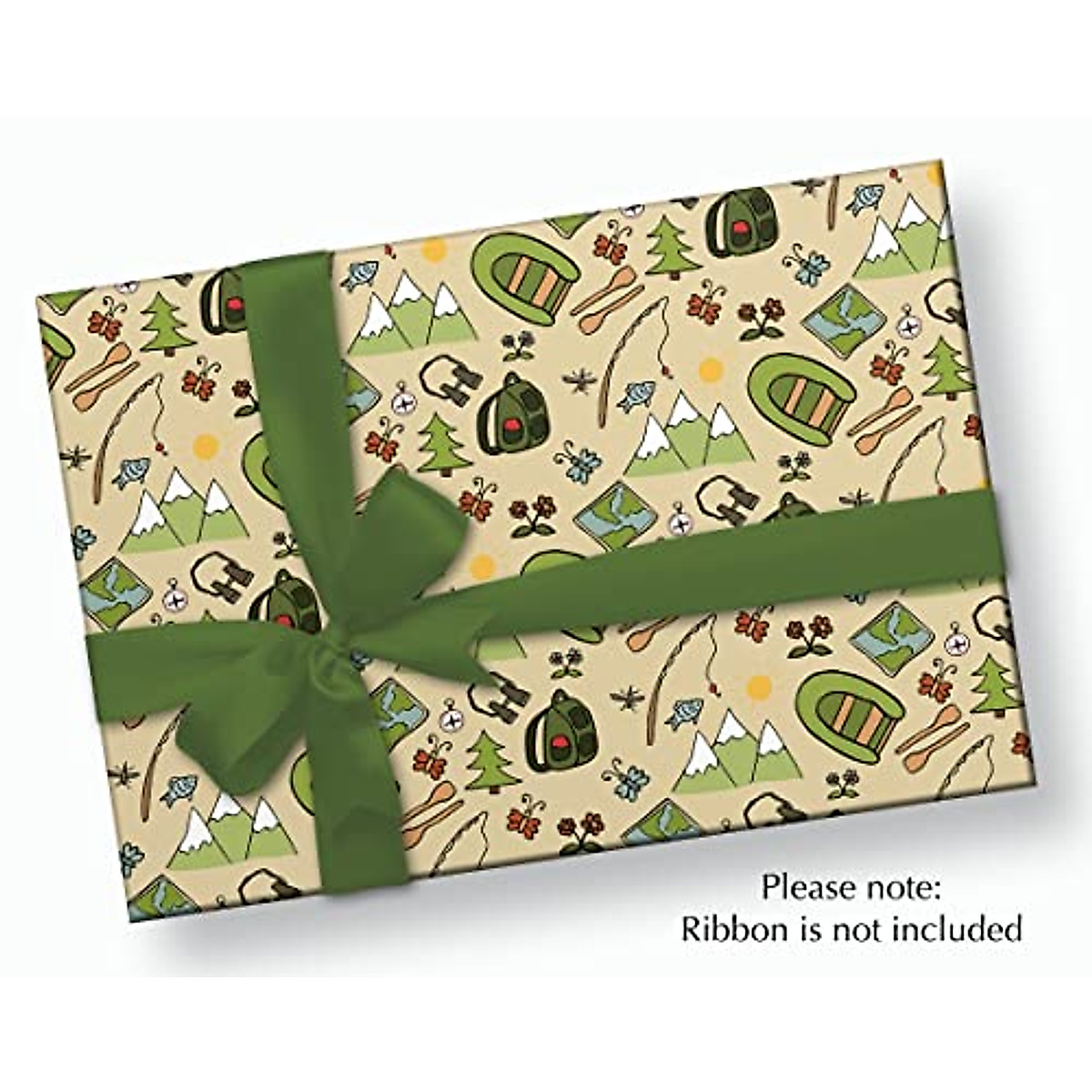 Camping Party Birthday Gift Wrap Paper - Folded Flat 30 x 20 Inch - 3 Sheets