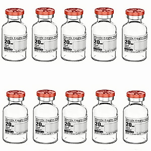 Biocomma 10pcs 20ml Sterile Empty Vial with Plastic Aluminum Flip Off Caps，Penicillin Bottle 20mm Crimp Top Sterile Transparent Borosilicate Lab Sample Vial (Transparent)