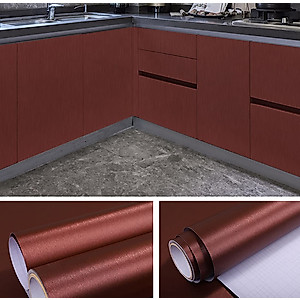 Maroon Metal Contact Paper 16" x 117" Peel and Stick Brushed Film Drawer Countertop Sticker Self Adhesive Shelf Paper Drawer Liner