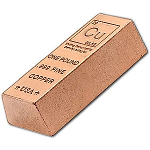 1 Pound Copper Bar Ingot Paperweight - 999 Pure Chemistry Element Design with Certificate of Authenticity by Unique Metals