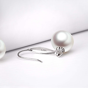 18K White Gold Pearl Dangle Earrings for Women, Fine Jewelry Gifts for Her (9mm Cultured Freshwater Pearl)