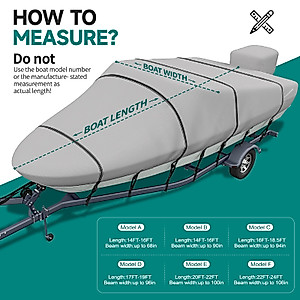 Tuszom Boat Cover 900D Marine Grade Polyester Canvas Trailerable Full Size Boat Cover with Motor Cover for V-Hull Runabouts Outboards and I/O Bass Boats, Fits 17' - 19' L, UP to 96" W