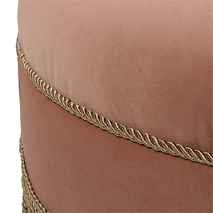 Jennifer Taylor Home Yolanda Upholstered Round Accent Ottoman, Peach Orange Velvet with Gold Trim