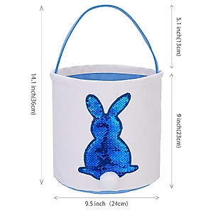 Jilimeli Easter Bunny Basket, Easter Bucket with Sequin Rabbit, Fluffy Tail, Easter Bucket Empty, Gifts, Eggs, Toys, Candy, Bunny Tote Easter Bunny Baskets for Kids (Blue)