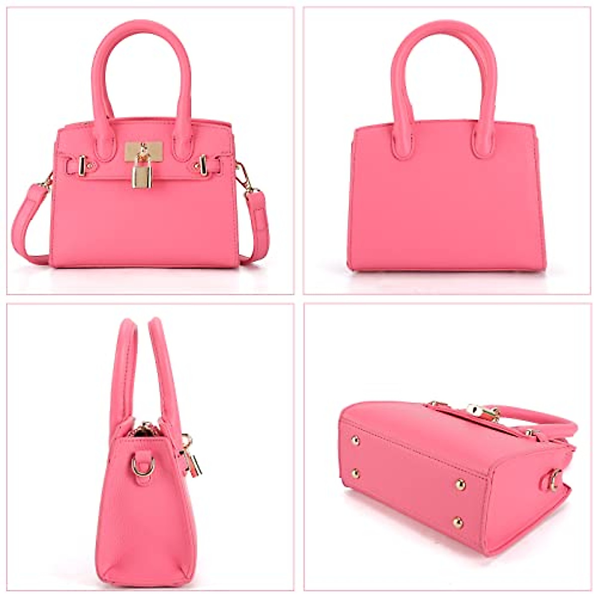 STAISE Vegan Leather Satchel Purse for Women, Trendy Mini Crossbody Shoulder Bag, Small Top Handle Handbag Evening Clutches (Hot Pink)