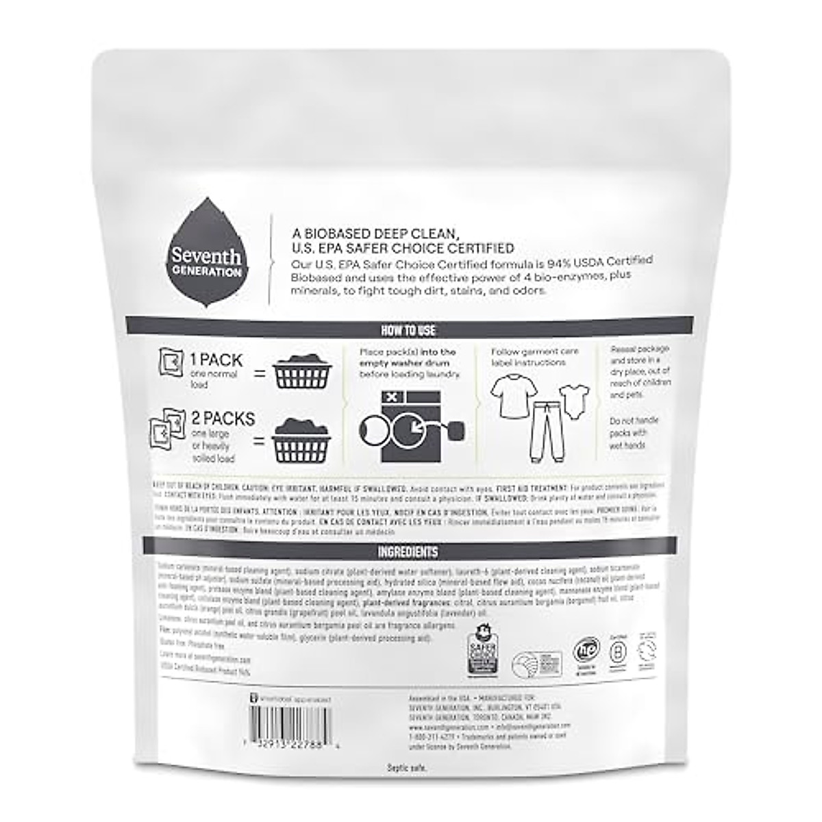 Seventh Generation Ultra Power Plus Laundry Detergent Packs Fresh Citrus Laundry Soap EPA Safer Choice Certified 42 count