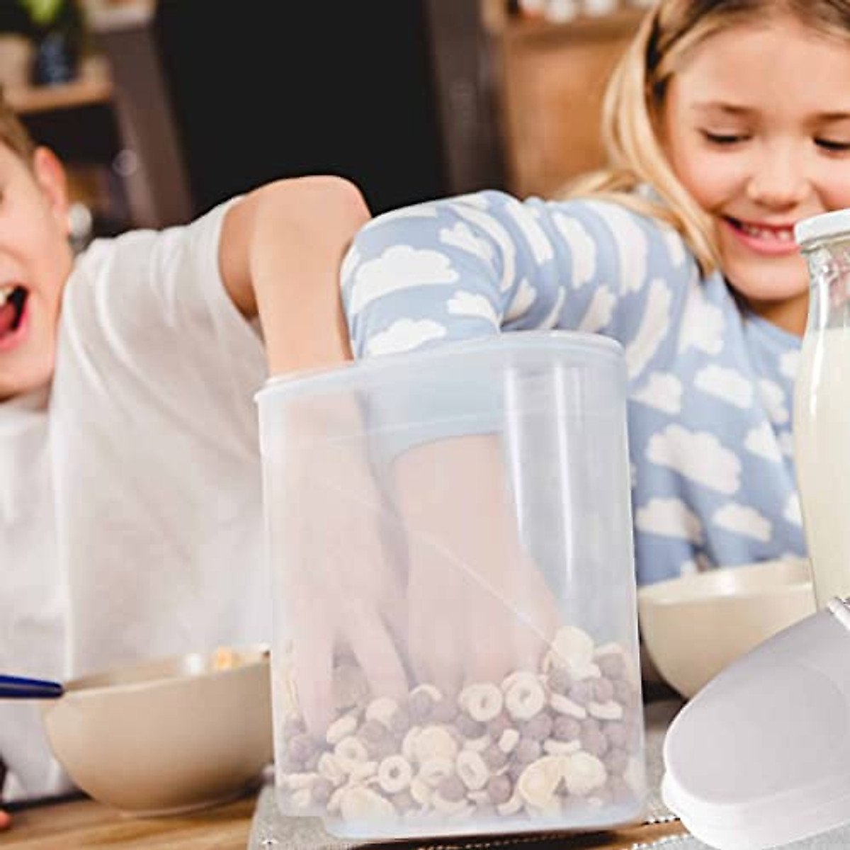 2 Pc Dry Food Storage Cereal Dispenser Pasta Rice Container BPA Free 4.8 Liters, White