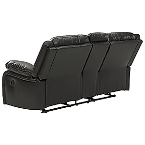 Signature Design by Ashley Calderwell Faux Leather Manual Double Reclining Loveseat with Storage Console, Black