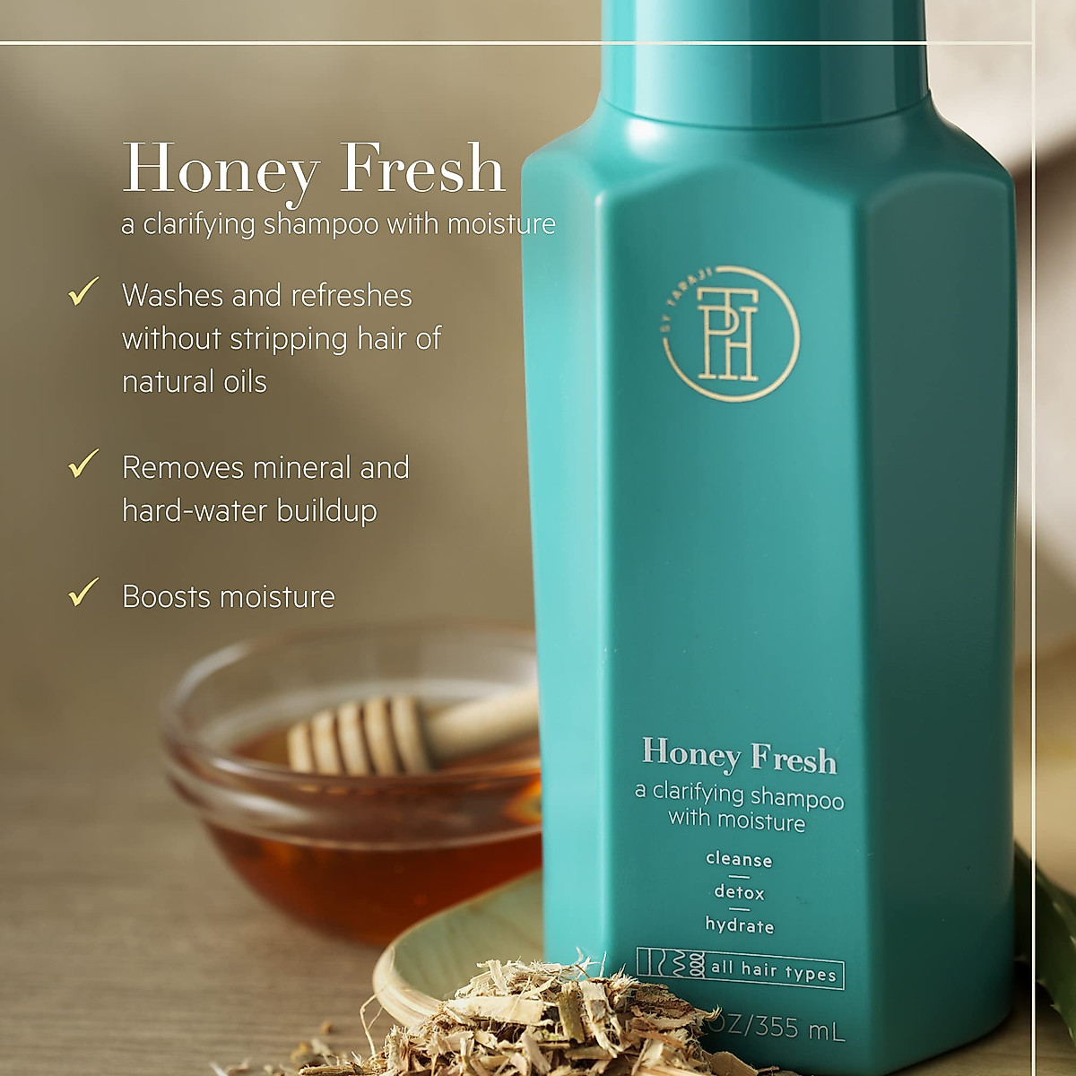 TPH BY TARAJI Honey Fresh Sulfate Free Clarifying Shampoo for Buildup with Aloe, Honey & Willowbark Extract | For Oily Hair | Gentle, Non-Irritating, Anti-Residue | For Women & Men, 12 fl. oz