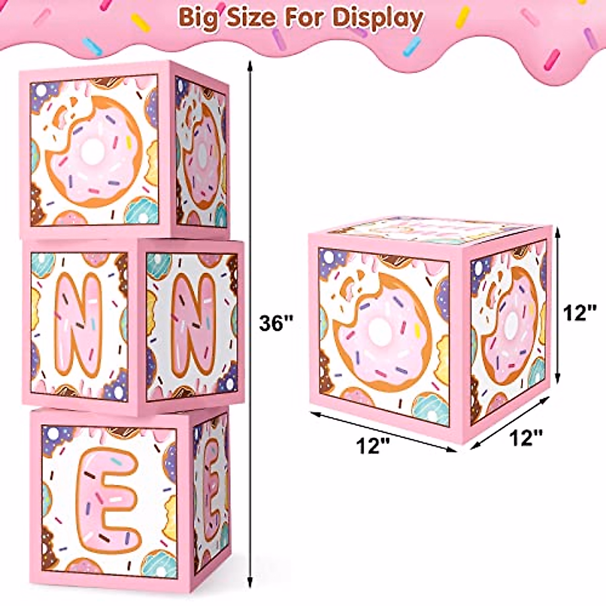 Levfla Donut One Balloons Boxes Decoration Pastel Baby First Birthday Backdrop Blocks Sprinkles Photo Props Cutouts Sweet One Year Anniversary Celebration Cake Smash Favor Ideas