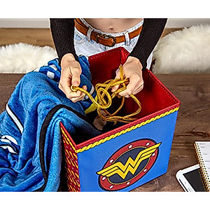 DC Comics Wonder Woman Logo 11-Inch Storage Bin Cube Organizers| Fabric Basket Container, Cubby Cube Closet Organizer | Comic Book Superhero Toys, Gifts and Collectibles