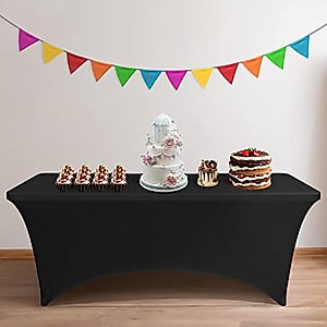 Yastouay 6ft Stretch Table Cloth Spandex Table Cover Tight Fitted for 6ft Rectangular Tables Black Washable Tablecloths for Party, Wedding, Banquet, Outdoor (Black, 6 Ft)